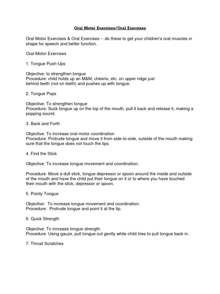 Oral Motor Exercises | PDF