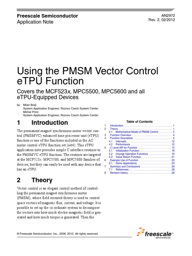 Using The PMSM Vector Control eTPU Function: Covers The MCF523x, MPC5500, MPC5600 and All eTPU ...