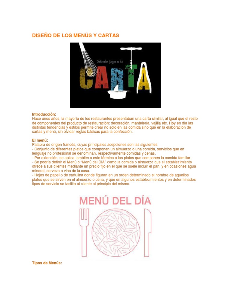 Diseño y Tipos de Menús en Restaurantes | PDF | Calidad (comercial ...