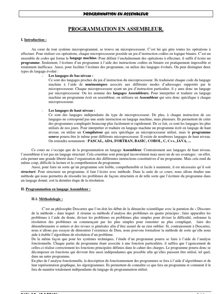 Cours Programmation Assembleur PDF | PDF | Assembleur | Programme informatique
