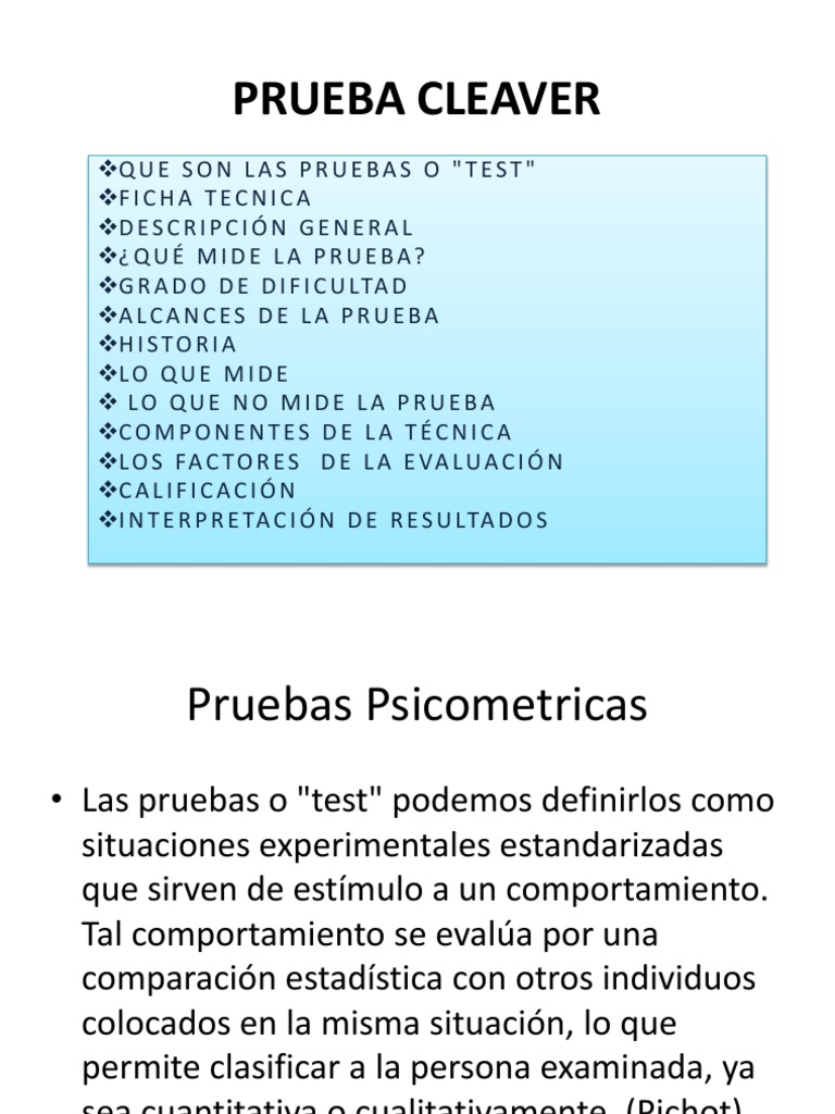 Prueba Cleaver | PDF | Teoría de apego | Comportamiento