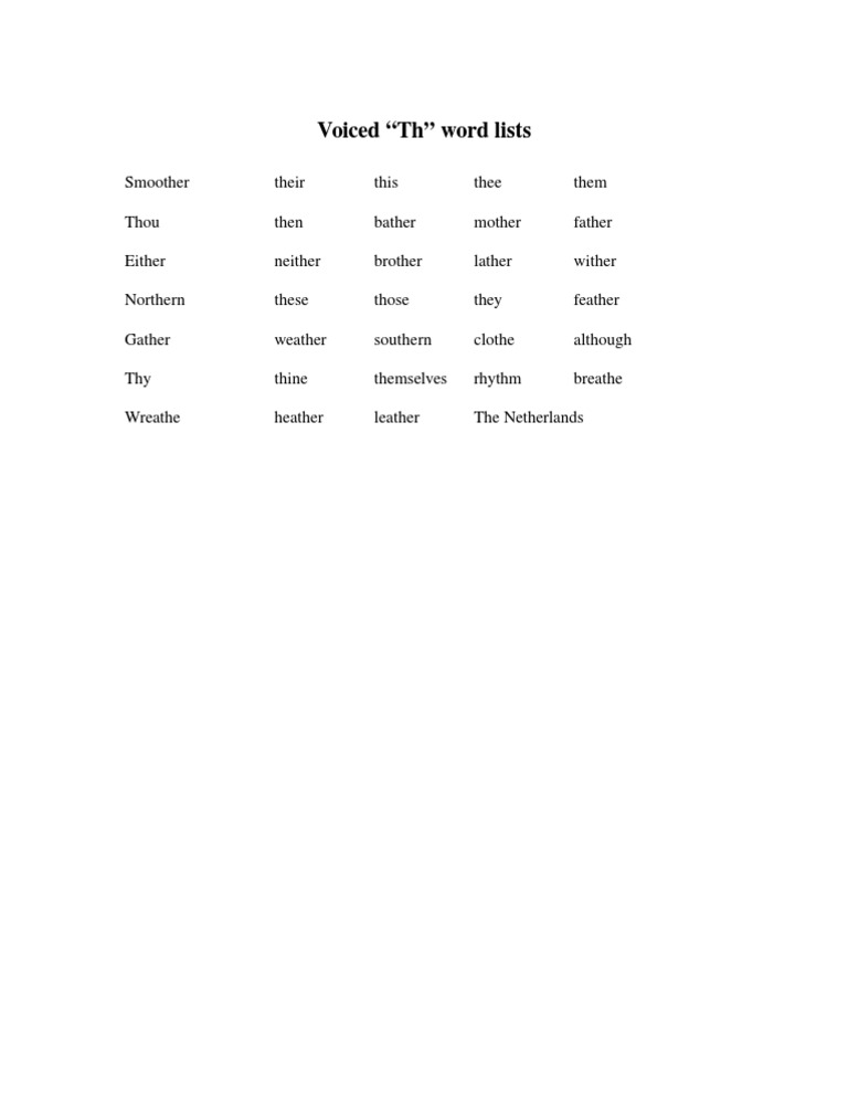 Voiced TH Word Lists | PDF