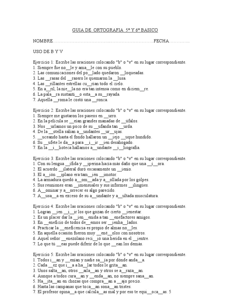 Guia de Ortografia 5°y 6° | PDF | Ocio