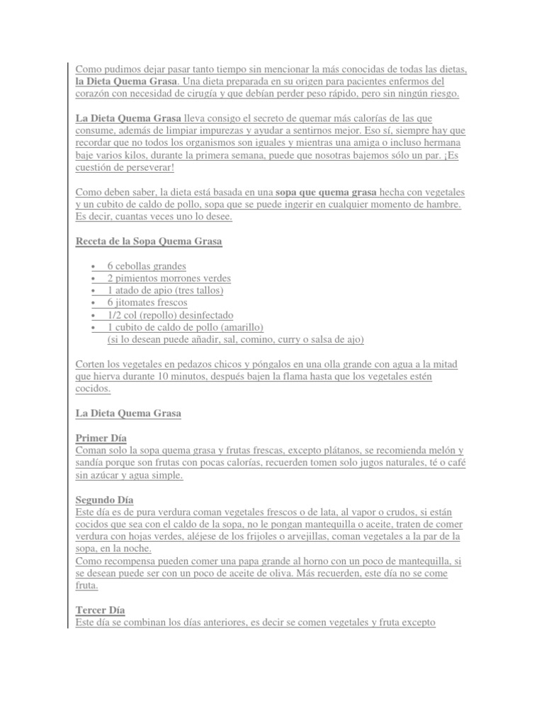 Dieta Quema Grasa: Plan y Recetas | PDF | Sopa | Sopa de pollo