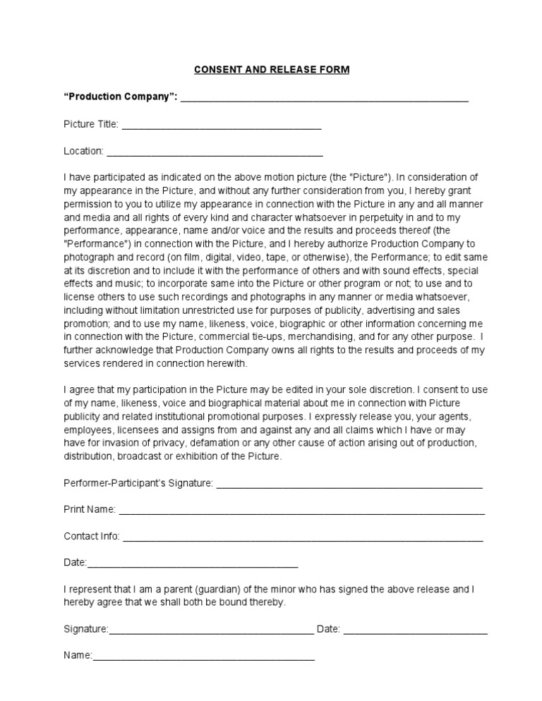 Consent and Release Form for Performers | PDF