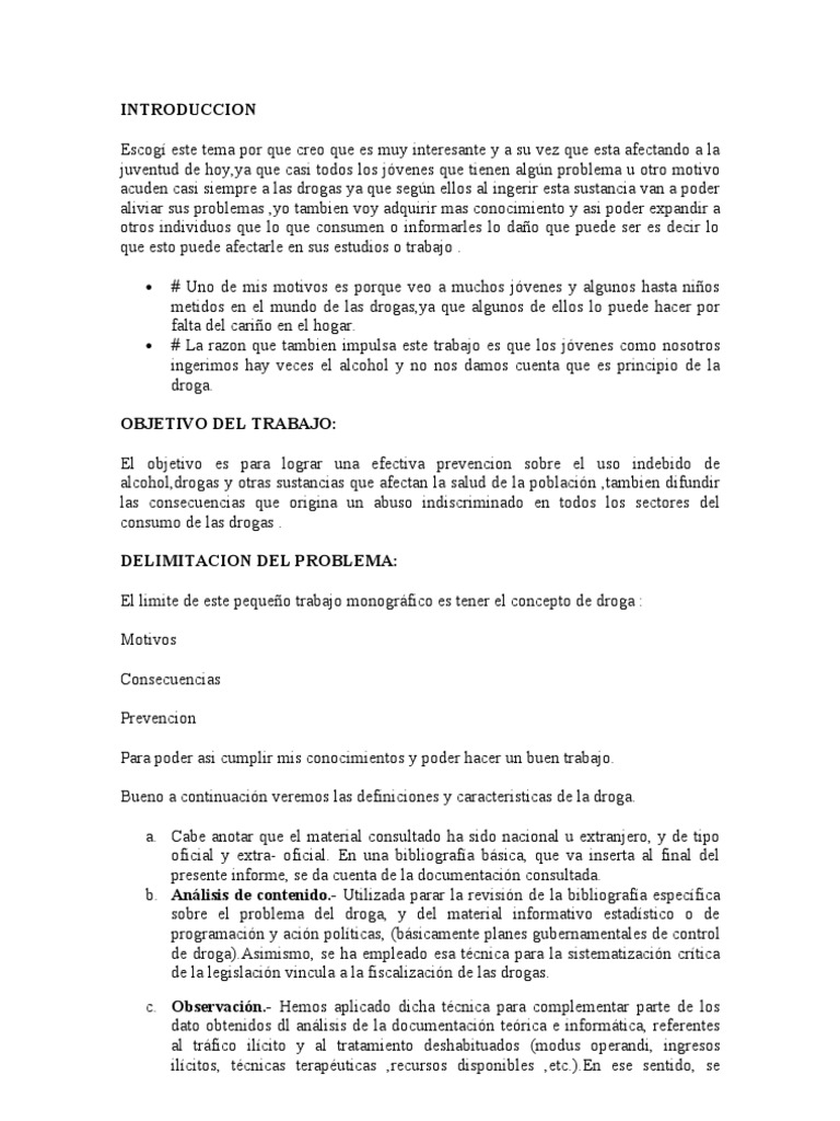 Monografia de Las Drogas | PDF | La dependencia de sustancias | Comercio ilegal de drogas