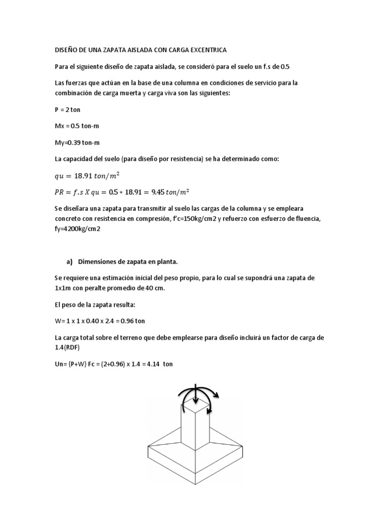 Diseño completo de una zapata aislada con carga excéntrica considerando todos los estados límite ...