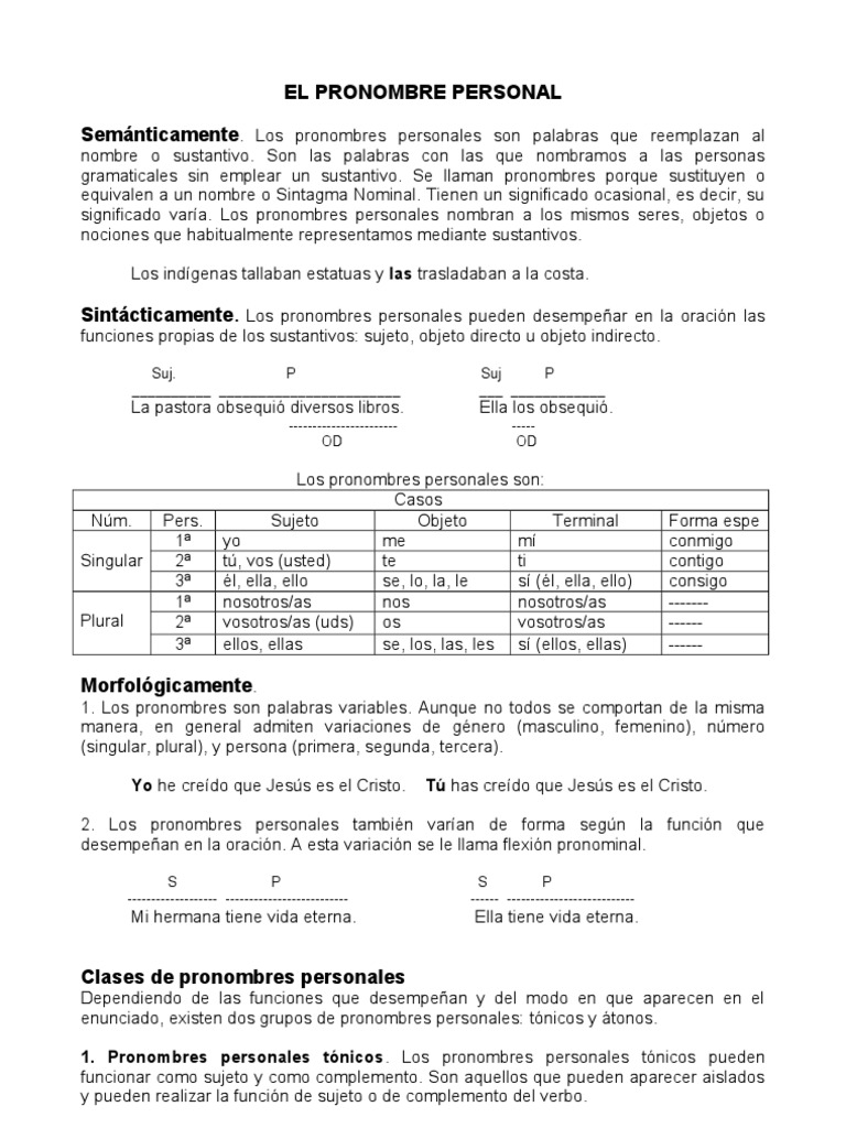 Clasificación de Pronombres Personales | PDF | Sustantivo | Pronombre