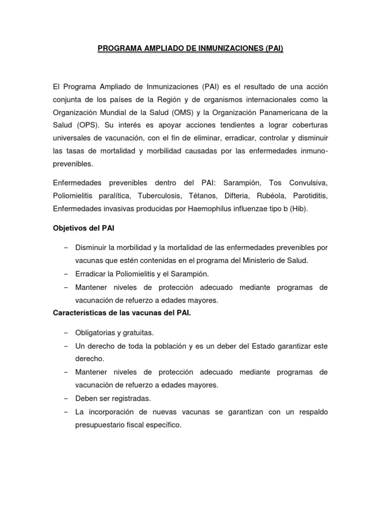 Un resumen completo del Programa Ampliado de Inmunizaciones (PAI) en ...