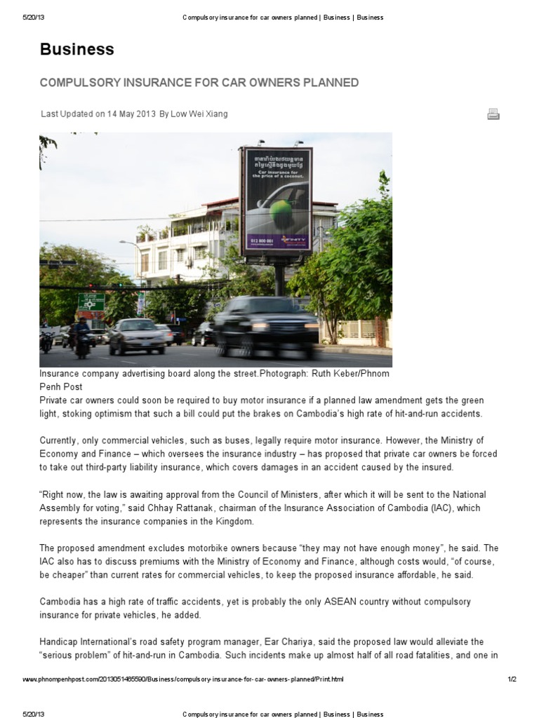 Compulsory Insurance For Car Owners Planned - Business - Business | PDF ...