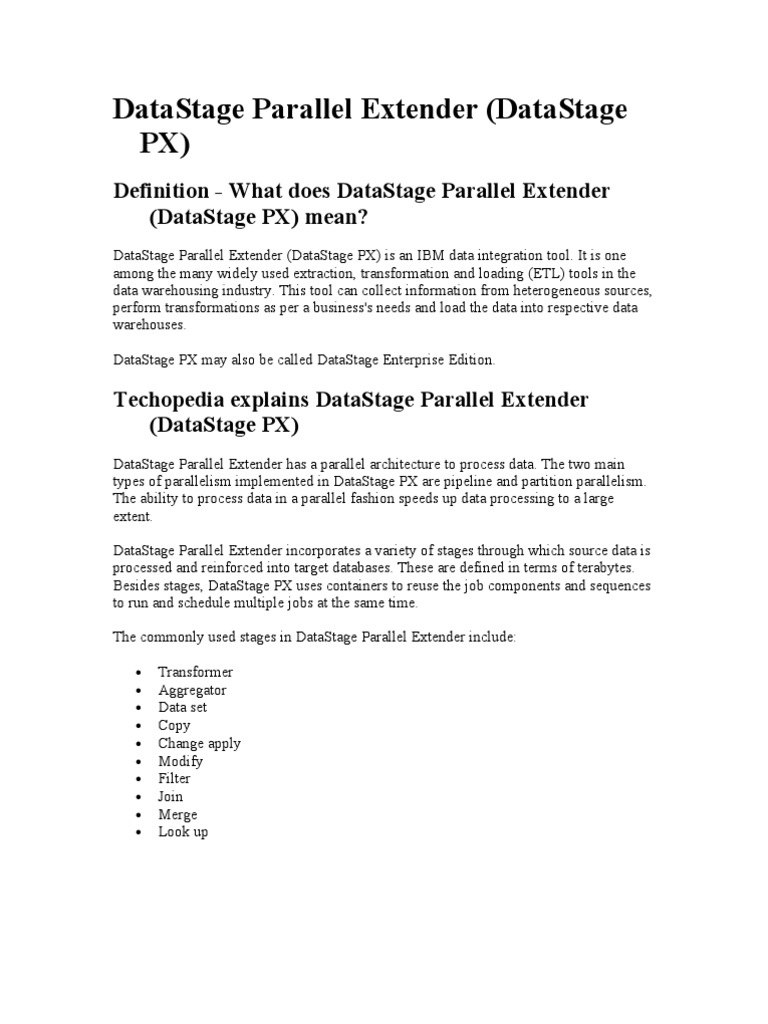 DataStage Parallel Extender (DataStage PX) | PDF