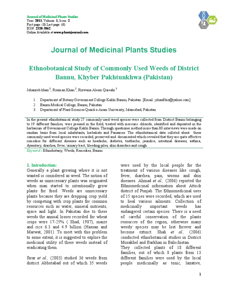 Journal of Medicinal Plants Studies | PDF | Ethnobotany | Weed