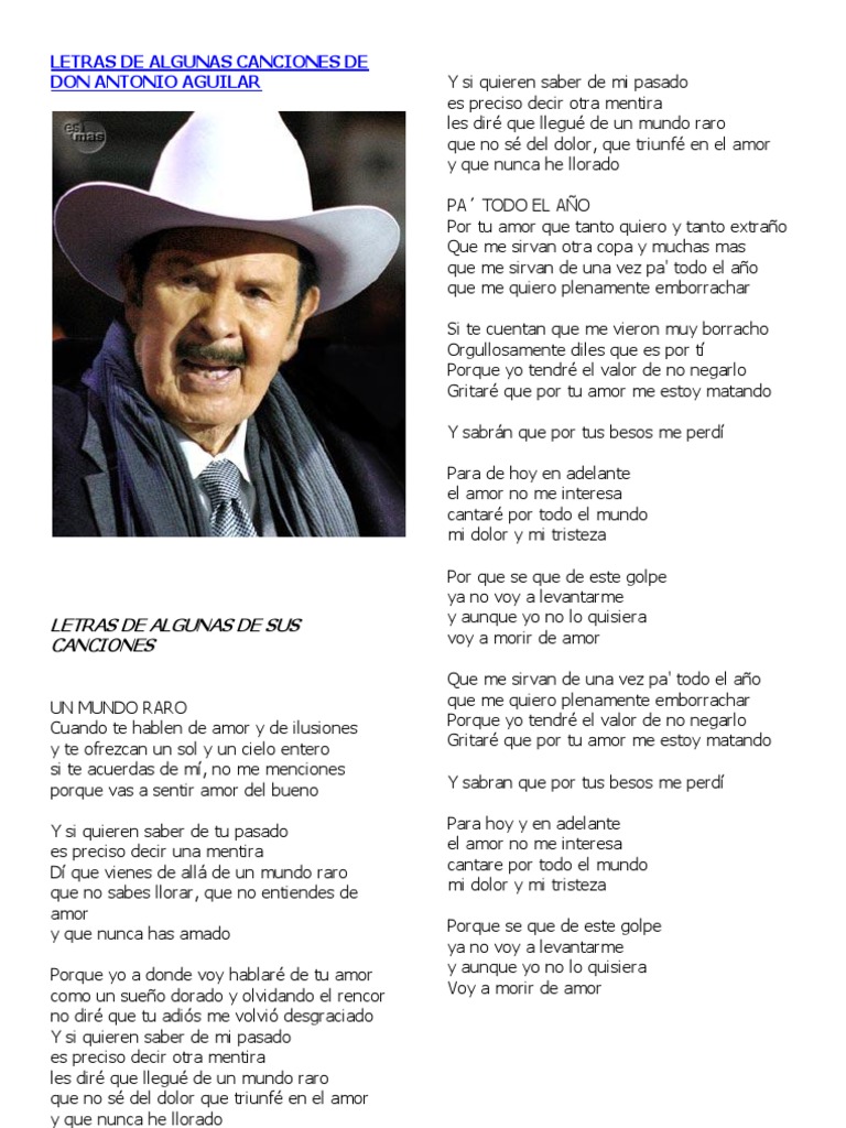 Letras de Algunas Canciones de Don Antonio Aguilar | PDF | Amor ...