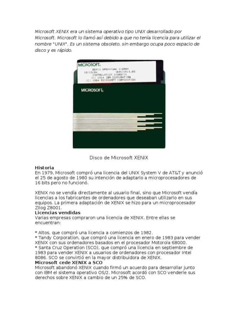 Disco de Microsoft XENIX: Historia