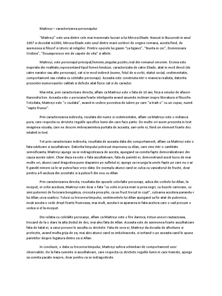 Maitreyi Caracterizare Personaj | PDF