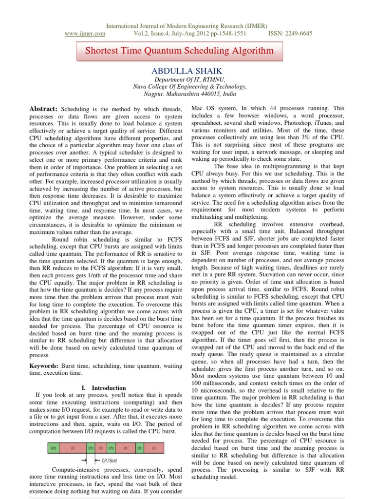 Shortest Time Quantum Scheduling Algorithm Pdf Scheduling Computing Process Computing 9840
