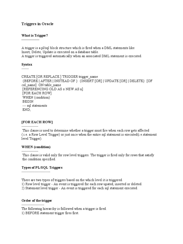 Triggers in Oracle | PDF | Data Management Software | Data