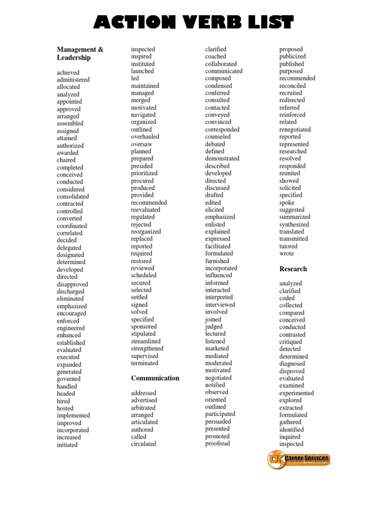 Main Verbs List
