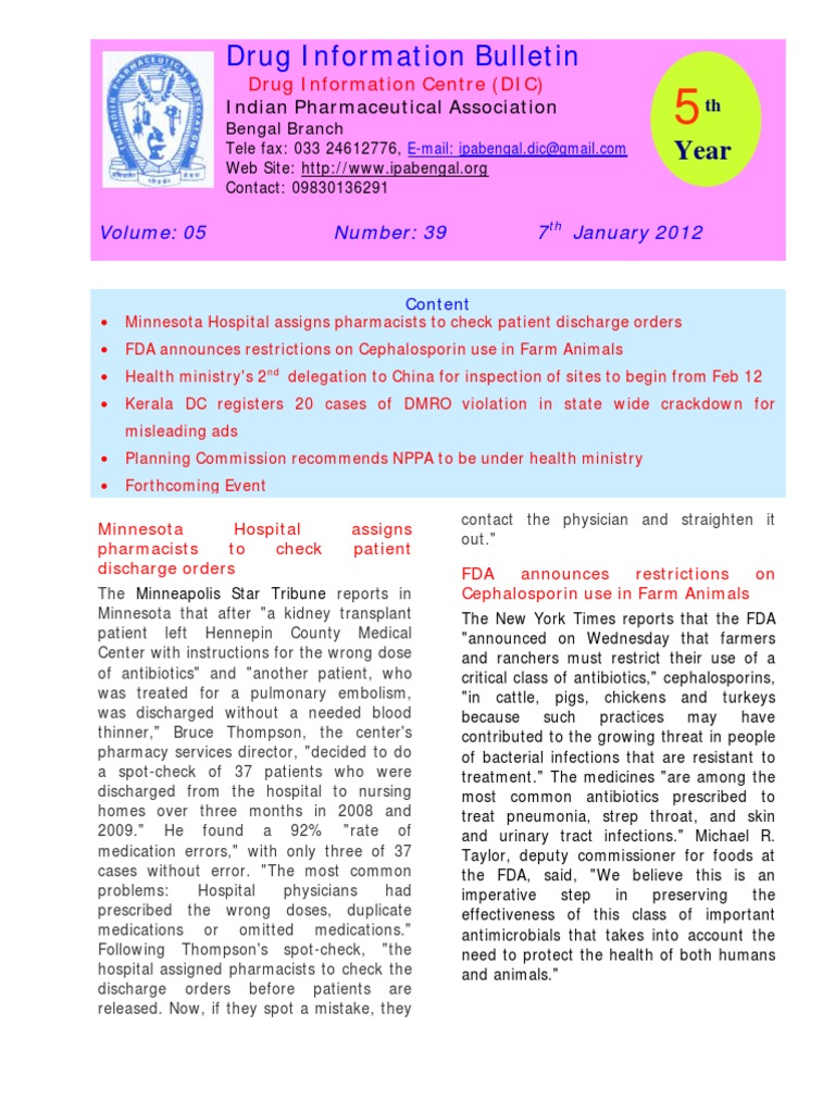 Drug Information Bulletin 39 05 | PDF | Pharmaceutical Drug | Antibiotics