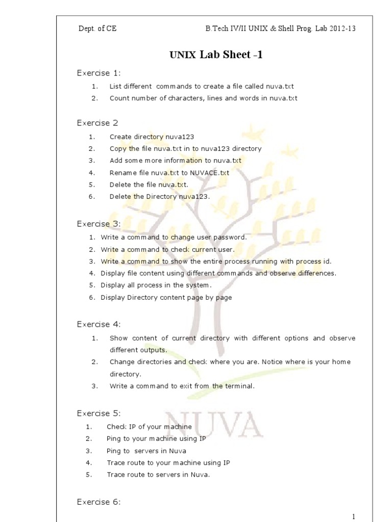Lab Sheet - 1: Dept. of Ce B.Tech Iv/Ii Unix & Shell Prog. Lab 2012-13 ... Lab Sheet - 1: Dept. of Ce B.Tech Iv/Ii Unix & Shell Prog. Lab 2012-13 ...