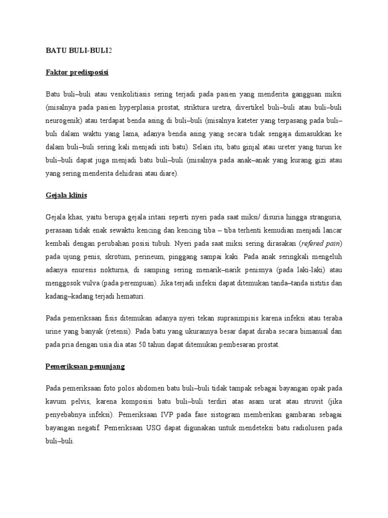 Gejala dan Penanganan Batu Buli-Buli | PDF