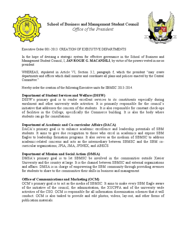 Executive Order 001 | PDF | Governance | Public Sphere