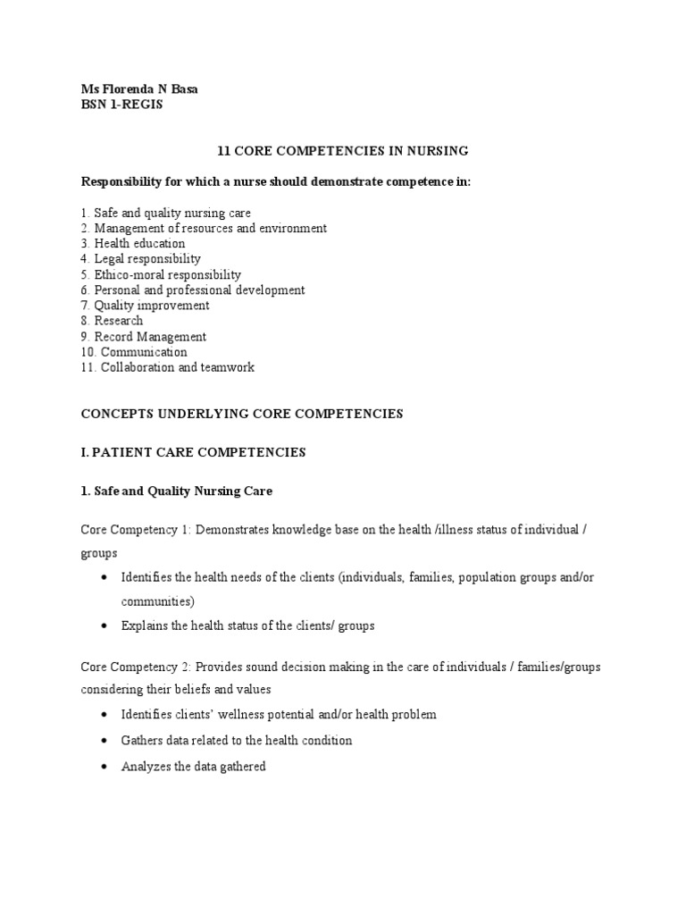 11 Core Competencies in Nursing101 | PDF