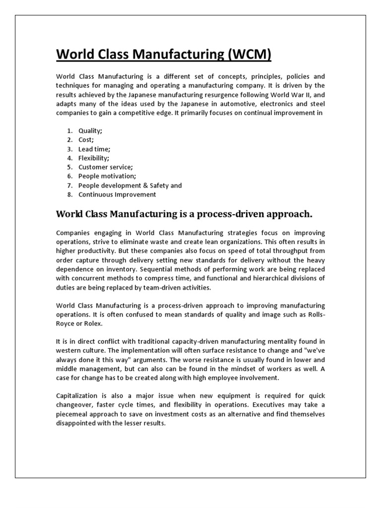 WCM Guide: Achieving World Class Manufacturing Standards | PDF | Supply ...