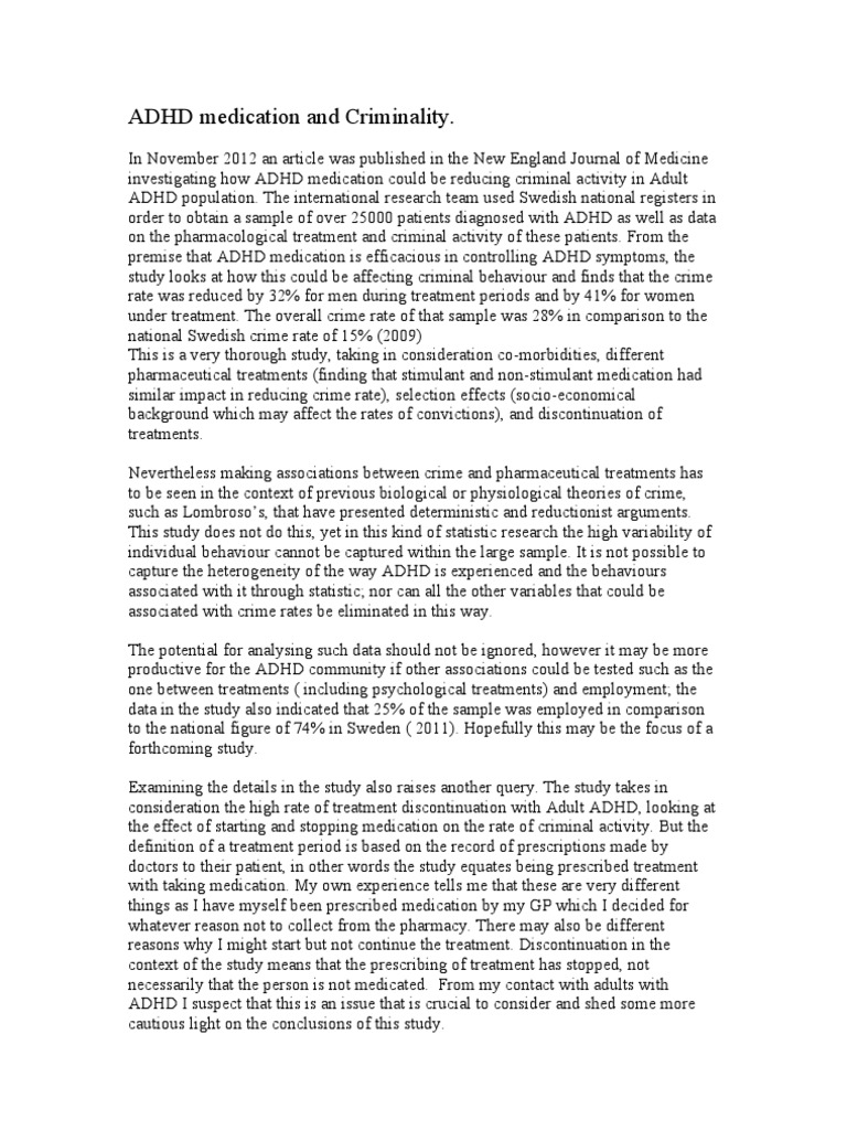 ADHD Medication and Crime | PDF | Attention Deficit Hyperactivity ...