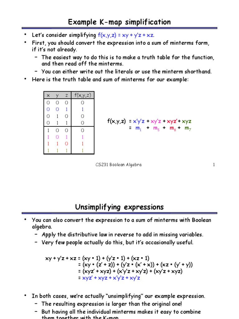 Example K-Map Simplification: F (X, Y, Z) Xy + Y'z + XZ | PDF | Mathematical Logic | Teaching ...