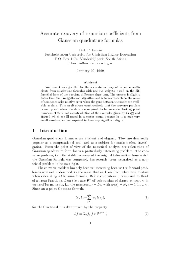 Accurate Recovery of Recursion Coecients From Gaussian Quadrature ...