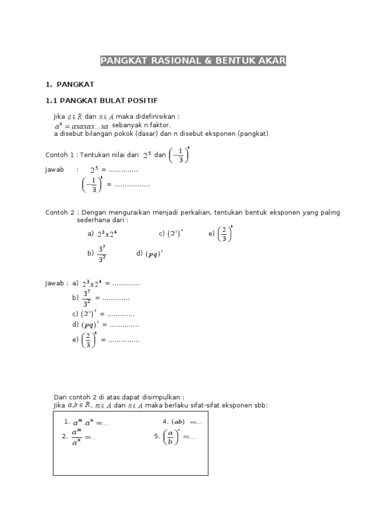 Pangkat Rasional & Bentuk Akar Kelas 10 - Rev.01 | PDF | Sains & Matematika