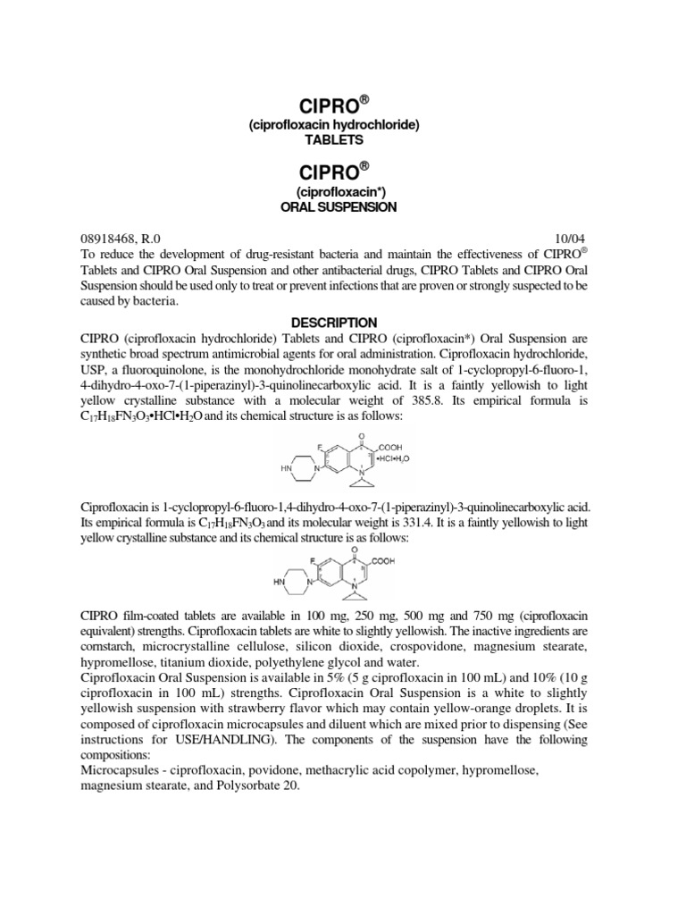 Cipro: (Ciprofloxacin Hydrochloride) Tablets | Download Free PDF ...