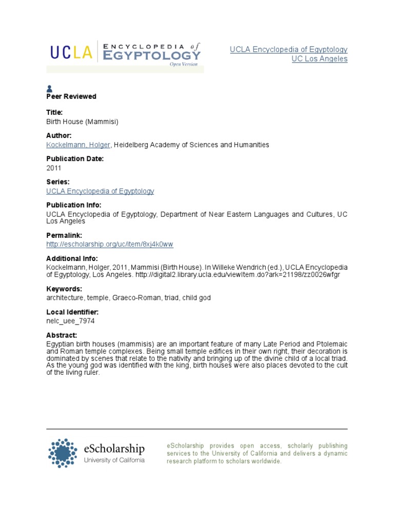 Ptolemaic Birth Houses | PDF | University Of California | Egyptology