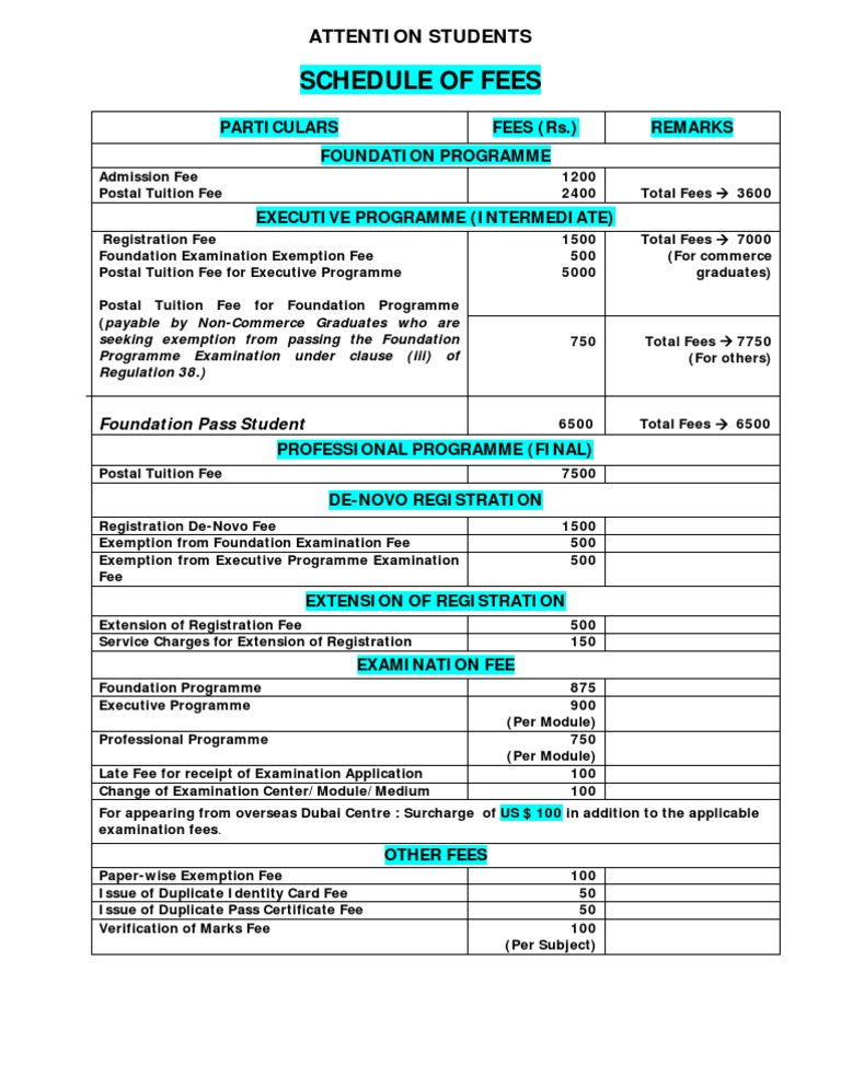 Student Fee Schedule Overview | PDF | Business | Finance & Money Management