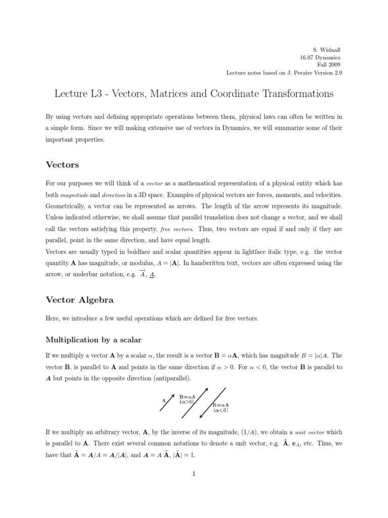 Lecture L3 - Vectors, Matrices and Coordinate Transformations | PDF | Rotation Around A Fixed ...