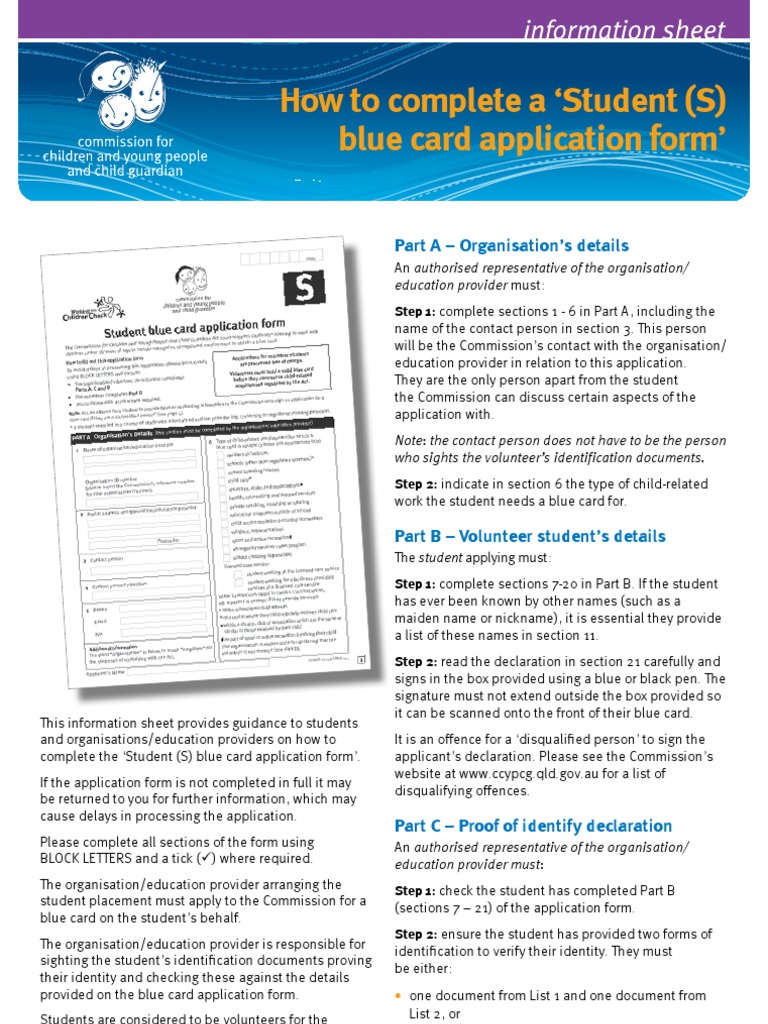 How to complete a ‘Student (S) blue card application form’ | Identity ...