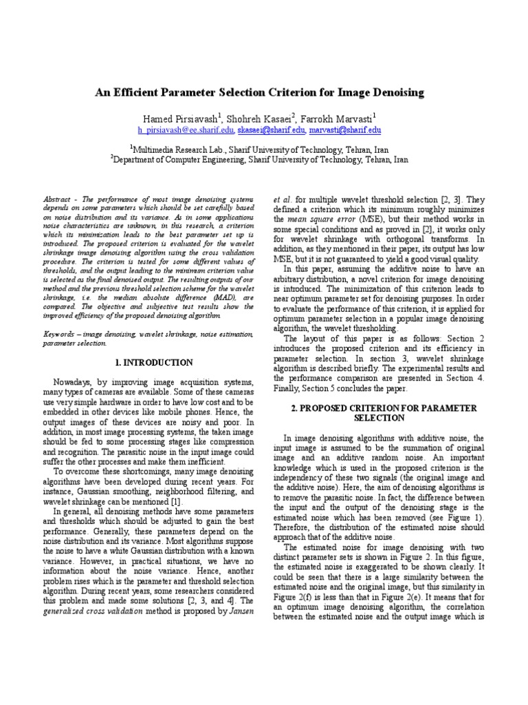 Parameter Selection | PDF | Mean Squared Error | Wavelet