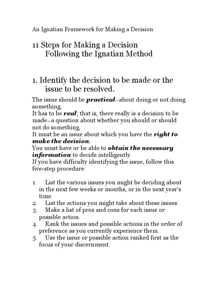 An Ignatian Framework For Making A Decision | PDF | Self-Improvement