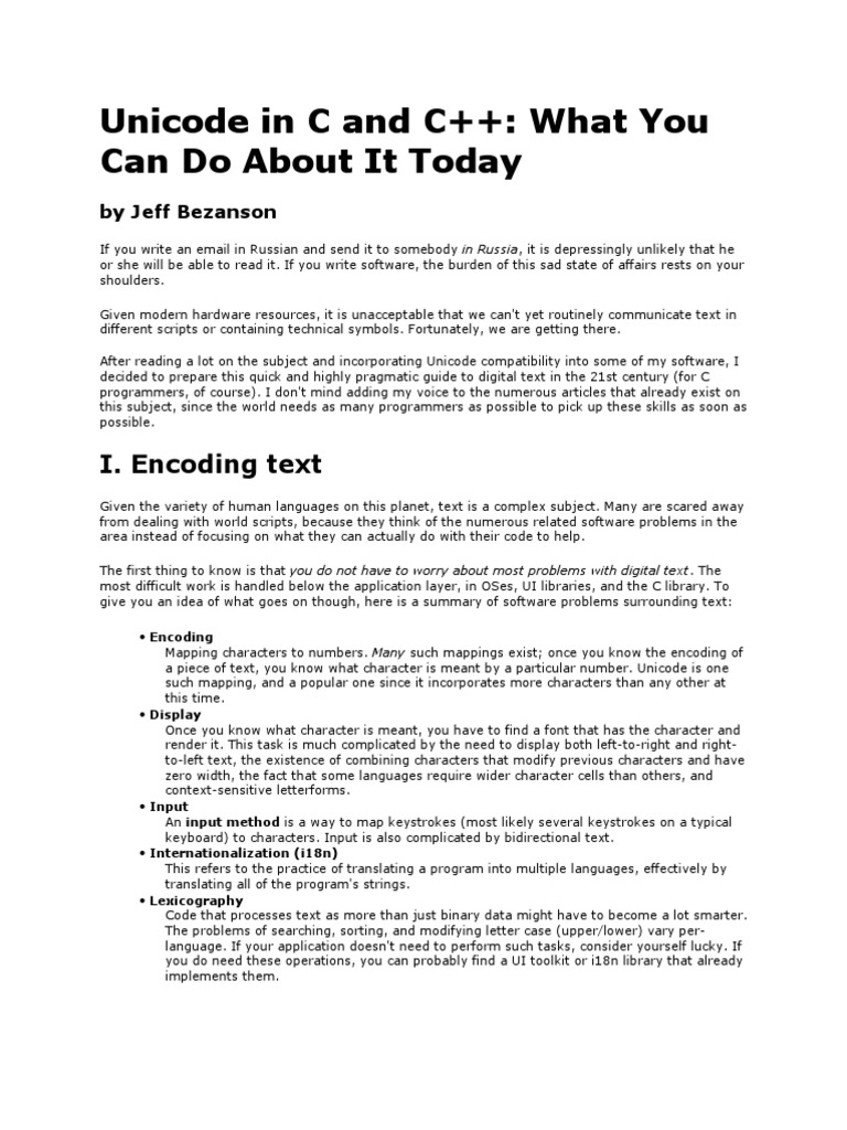 Unicode In C And C Pdf String Computer Science Character Encoding
