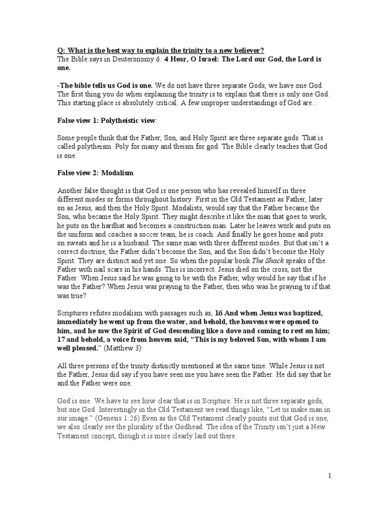 What Is The Best Way To Explain The Trinity To A New Believer Pdf
