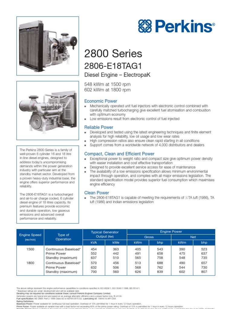 2806 Spec Sheet | PDF | Diesel Engine | Engines