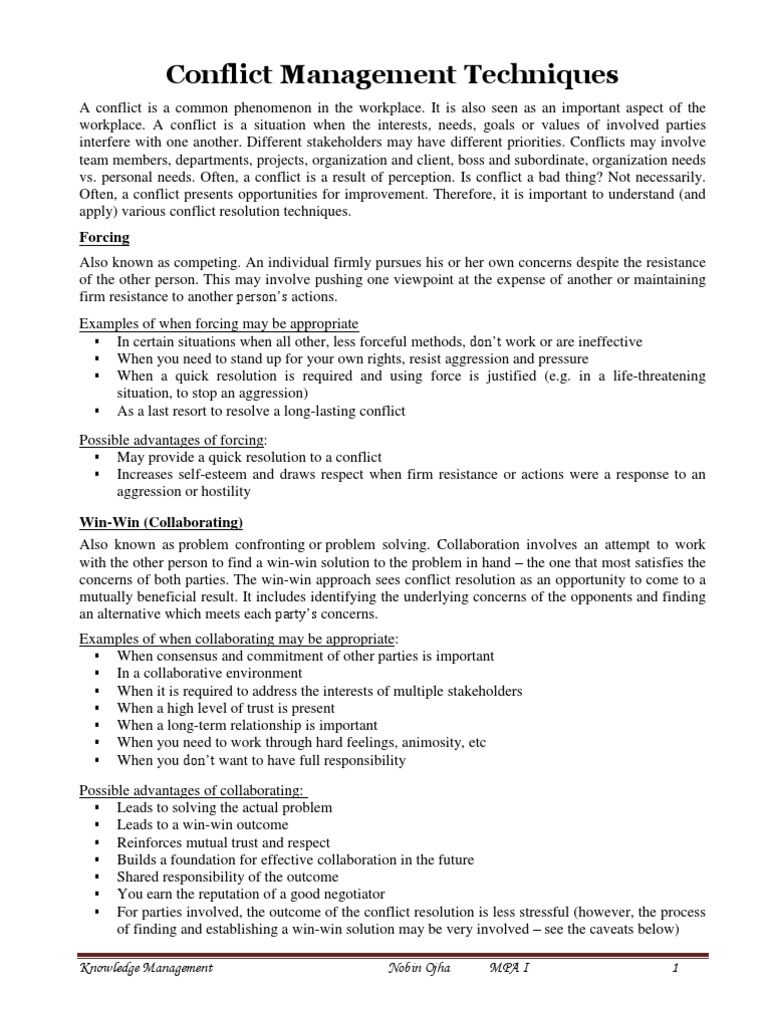 Conflict Management Techniques: Forcing | Download Free PDF | Knowledge ...