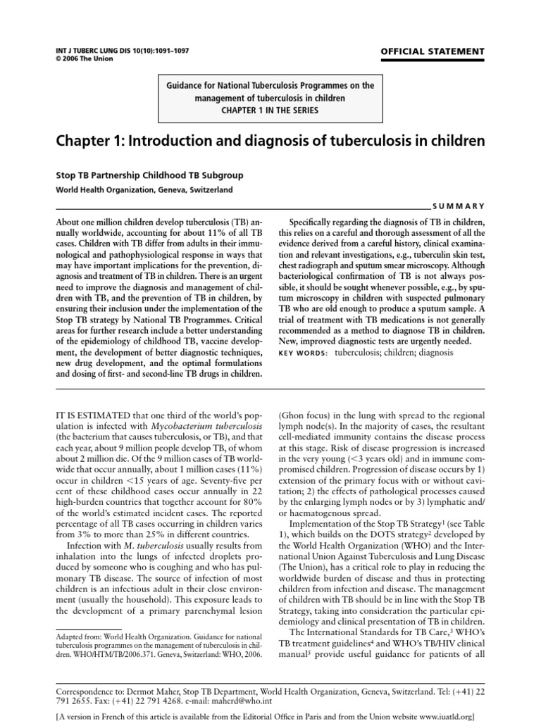 Chapter 1: Introduction and Diagnosis of Tuberculosis in Children | PDF ...