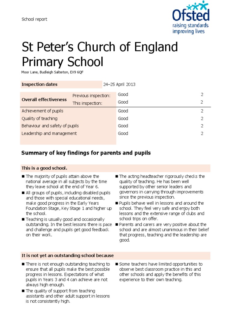 Ofsted Inspection Report - ST Peters Report-2013 | PDF | Preschool ...