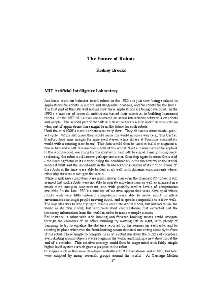 The Future of Robots - Rodney Brooks | PDF | Robot | Robotics