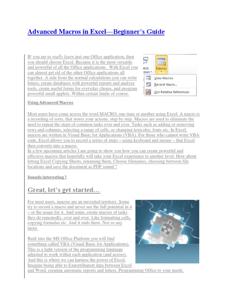 Advanced Macros in Excel-Beginner's Guide: Great, Let's Get Started | PDF | Visual Basic For ...