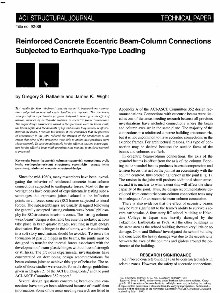 Reinforced Concrete Eccentric Beam-Column Connections Subjected To ...
