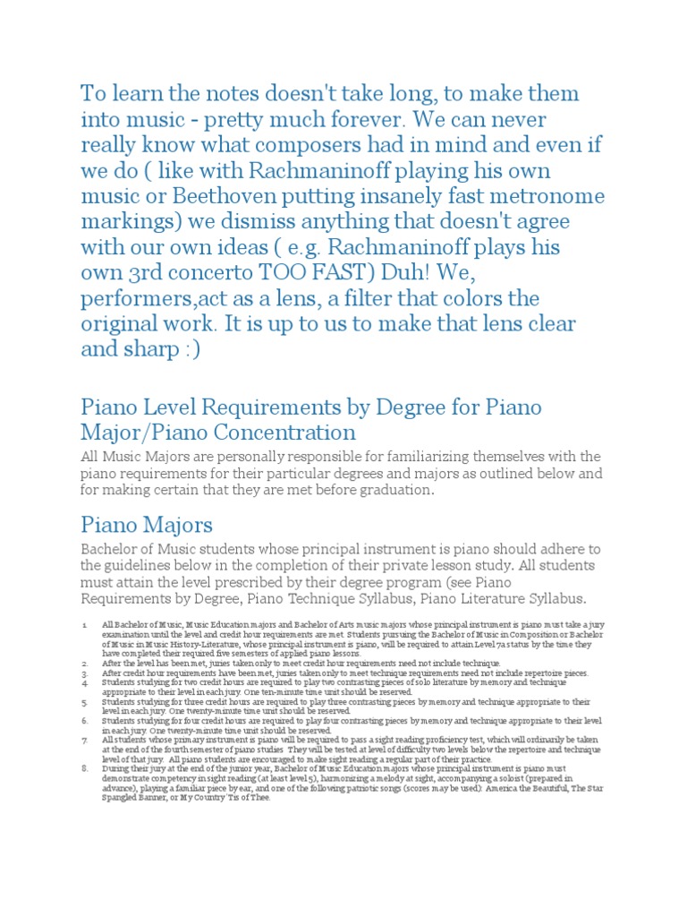 Piano Level Requirements by Degree For Piano Major | PDF | Variation ...