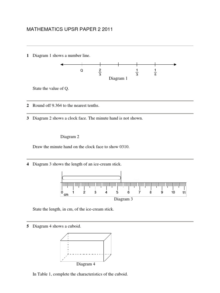 Mathematics Upsr Paper 2 2011 | PDF